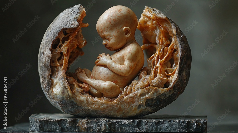Show a 3D model of a fetus in a transverse position, depicting its ...