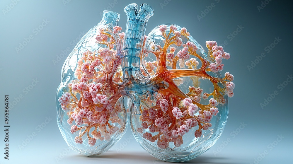 Render a 3D image showing the growth of the fetal respiratory system at ...
