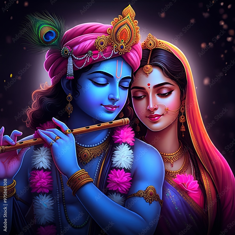 Lord Krishna and Radha Rani portrait Stock Illustration | Adobe Stock