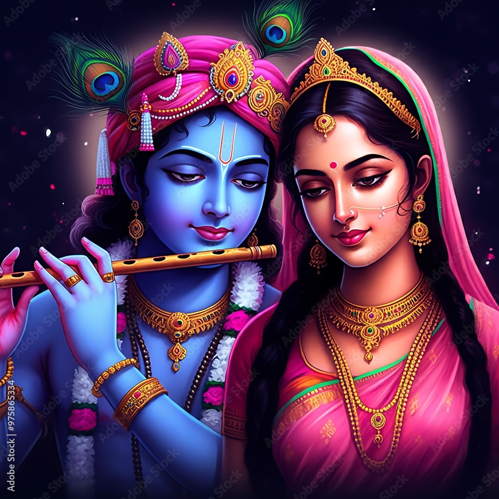 Lord Krishna and Radha Rani portrait Stock Illustration | Adobe Stock