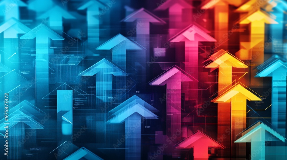 Dynamic business style, business charts with prominent profit arrows ...