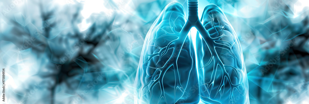COPD Consequences: Medical background in shades of blue and gray ...