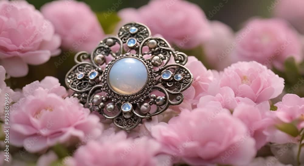 A realistic outdoor Zoom background featuring a garden with pink ...