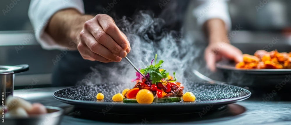 High-tech culinary scene, molecular gastronomy techniques like ...