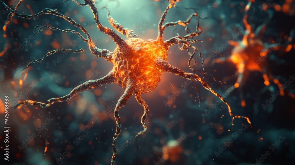 Human neuron cell, unit of nervous system, synaptic transmission of ...