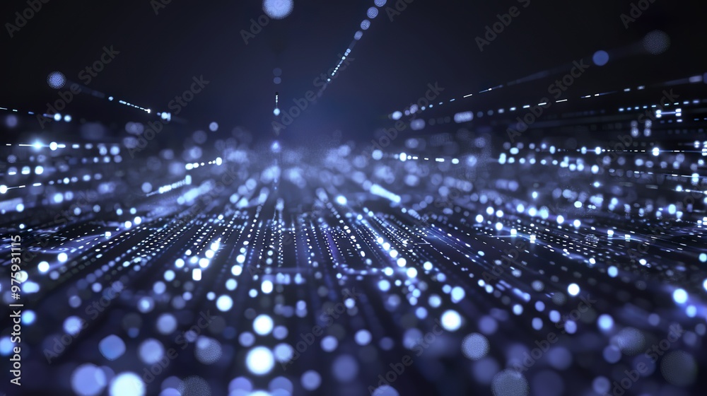 Abstract technology background featuring binary code and light beams in ...