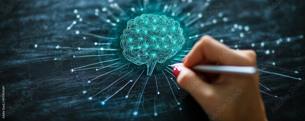 Detailed illustration of a teacher drawing mind map of intelligence and ...