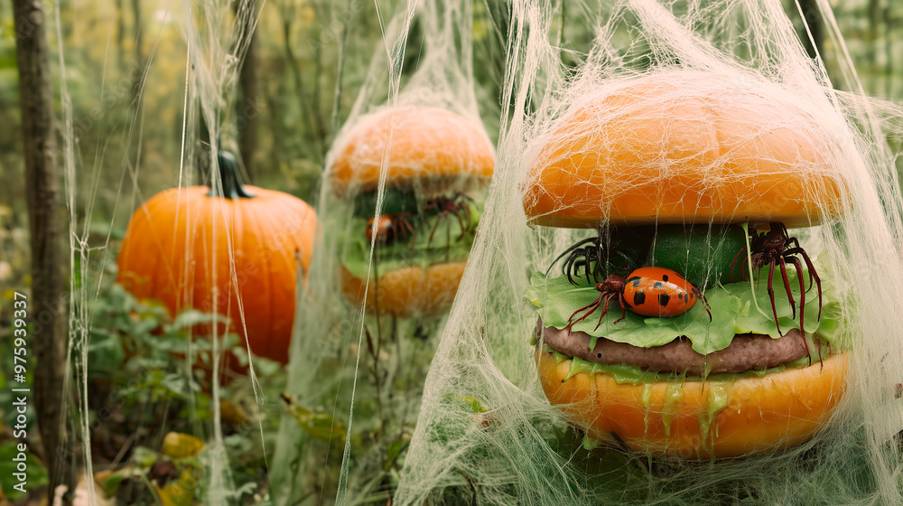 Typical food and dinner of a chilling and terrifying Halloween with ...