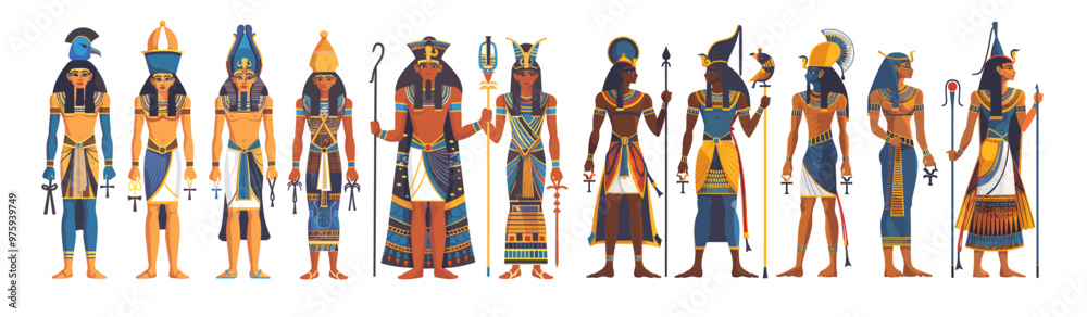 Egyptian ancient gods cartoon vector set. Pharaoh amun cleopatra ra ...