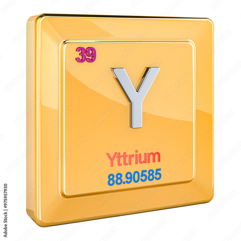 Yttrium Y, chemical element sign with number 39 in periodic table. 3D ...