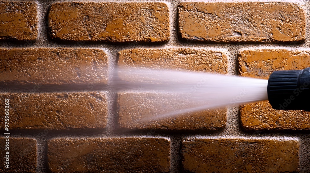 Power washing action shot, the force of water erasing years of grime ...