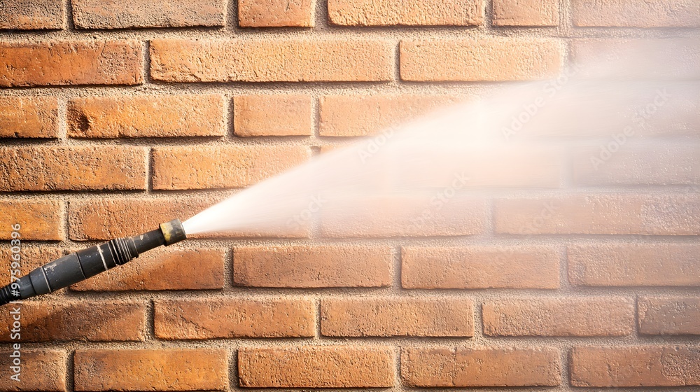 Power washing action shot, the force of water erasing years of grime ...