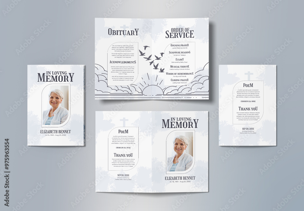Elegant Funeral Program Obituary Brochure Design Layout Stock Template ...