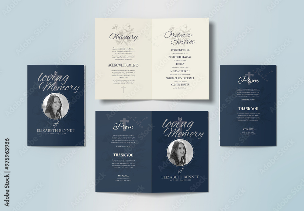 Dark Blue Modern Funeral Program Memorial Obituary Template Stock ...