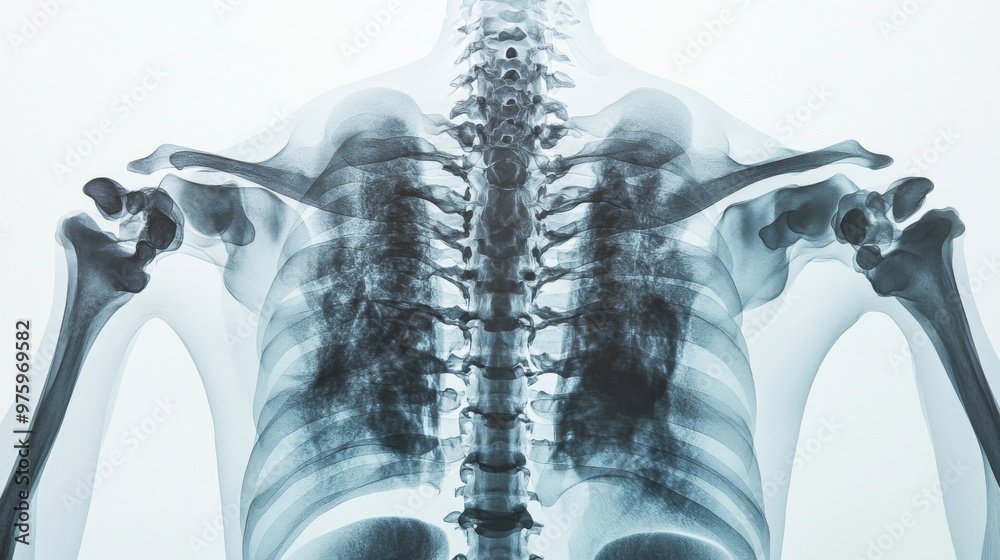 An X-ray film of a patient abdomen showing internal organs and ...