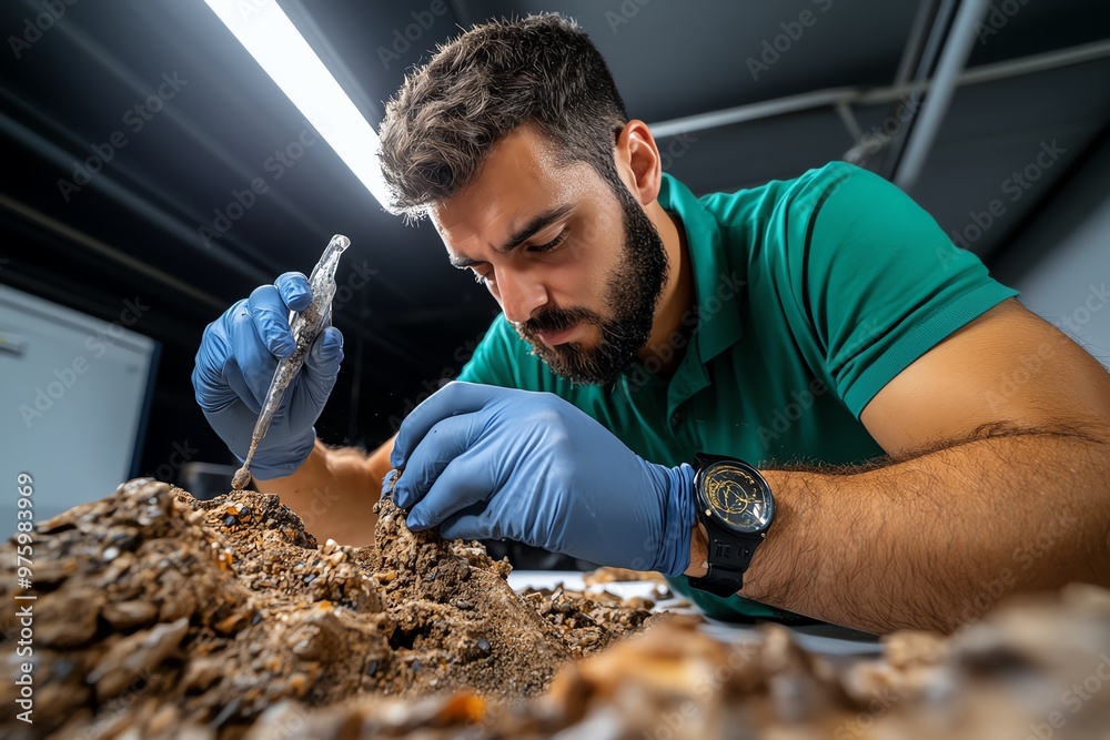 A researcher analyzing ancient DNA samples, attempting to trace the ...