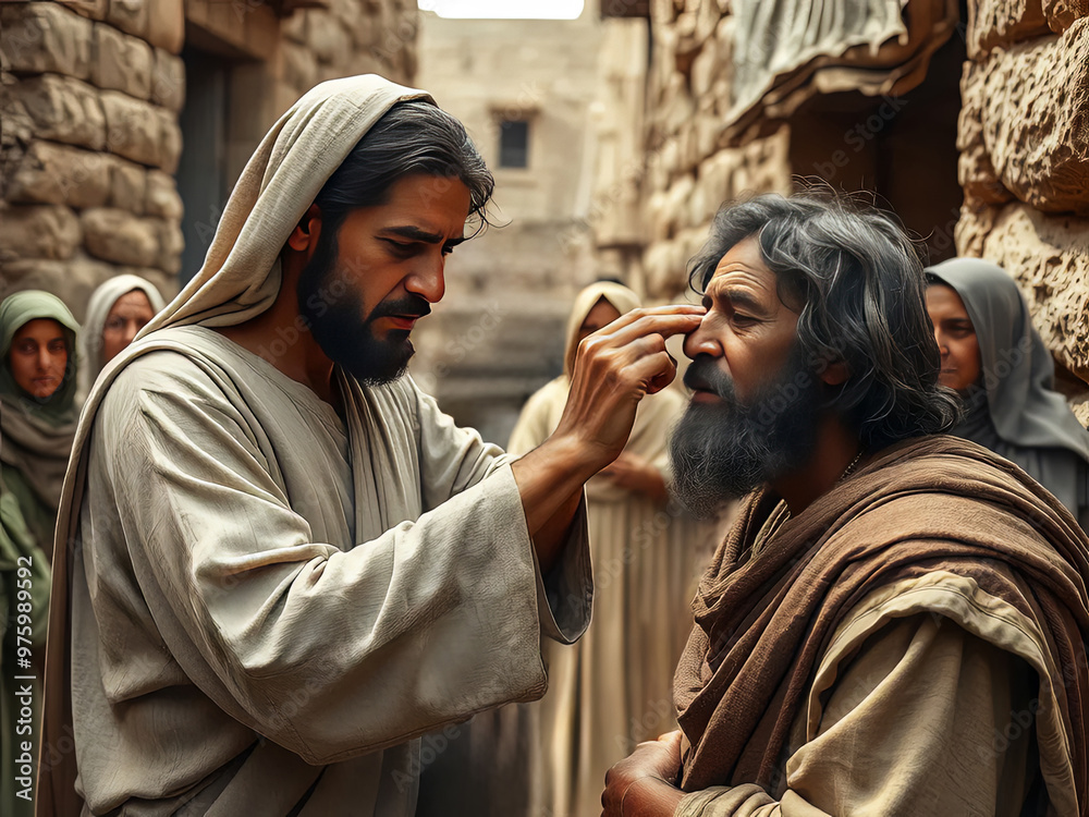 Gospel Images from the Bible NT - Jesus heals blind man using mud from ...