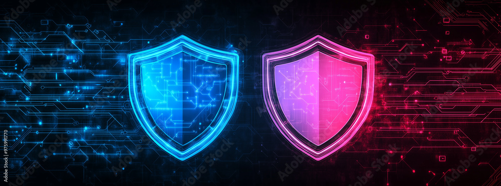 Two shields side by side, symbolizing cybersecurity or systems for ...