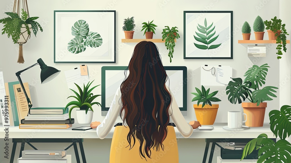 Telework people bento grid illustration set. Working from home 2D ...