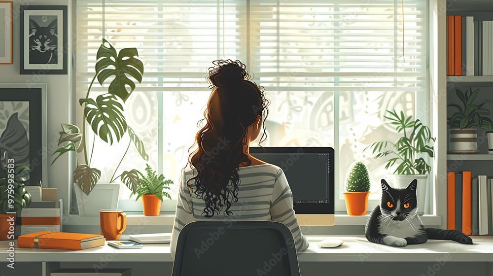 Telework people bento grid illustration set. Working from home 2D ...