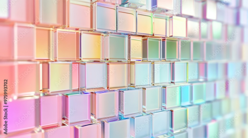 A matrix of shifting tiles reflecting a spectrum of soft pastel colors ...