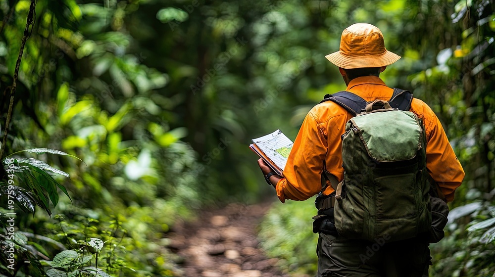 7. A forestry ranger walking along a narrow dirt path in the heart of a ...