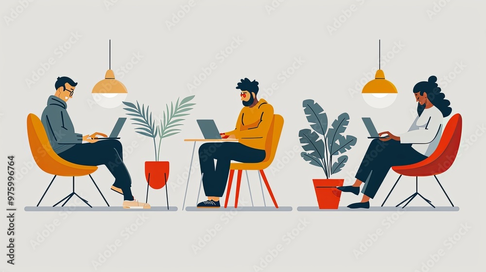 Telework people bento grid illustration set. Working from home 2D ...