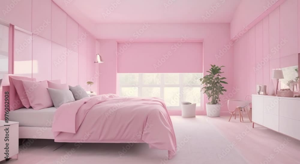 Pastel pink ceiling in modern minimalist bedroom 4k animation Stock ...
