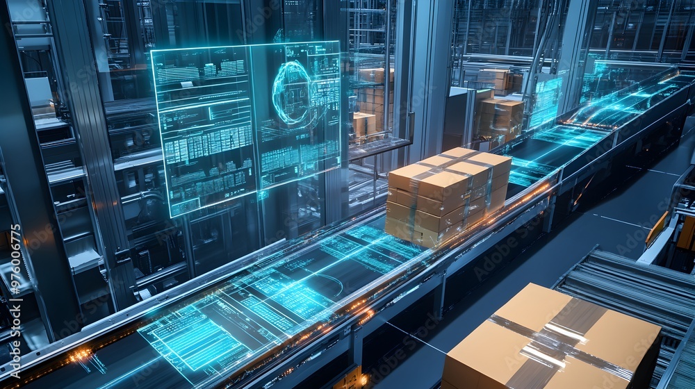 A modern,high-tech logistics facility showcasing advanced digital ...