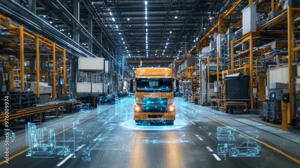 Smart factory logistics, showcasing cutting-edge automation ...