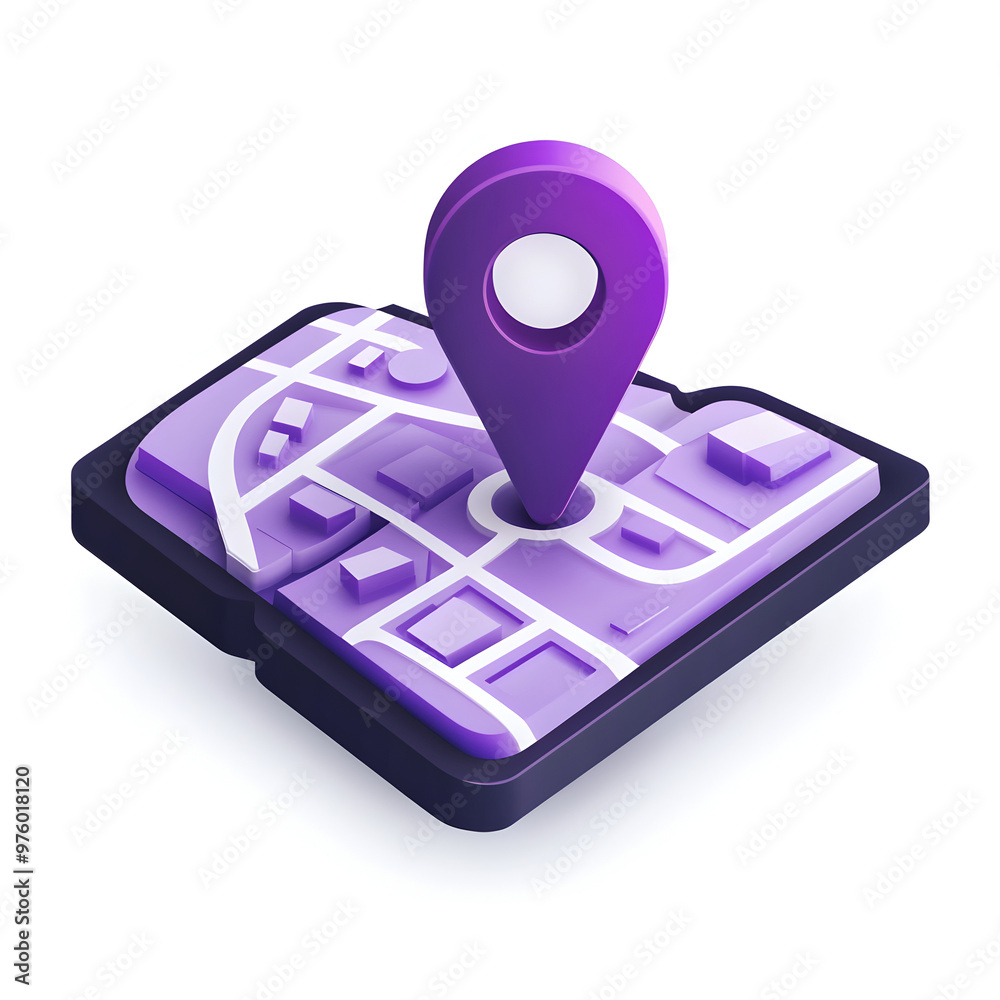 Vibrant 3D Purple Location Pin on a Detailed Map in Shades of Purple ...