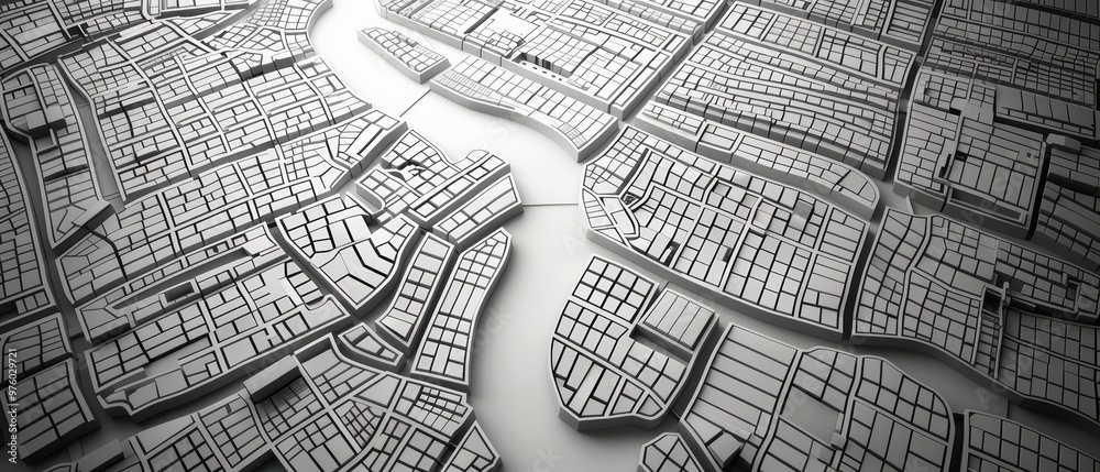 Abstract light gray city street map background with white lines and an ...