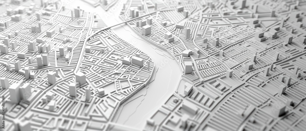 Abstract light gray city street map background with white lines and an urban grid, a seamless ...