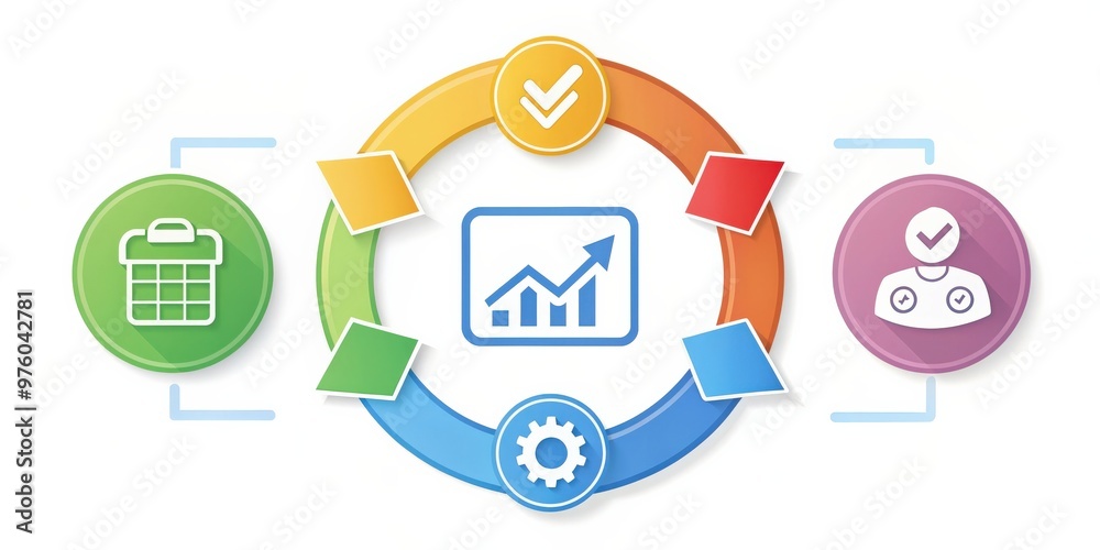 of PDCA Cycle plan do check act with business icons, PDCA, cycle, plan ...