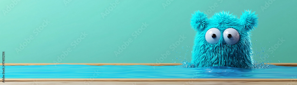 Furry monster diving into pool creates playful splash, showcasing ...