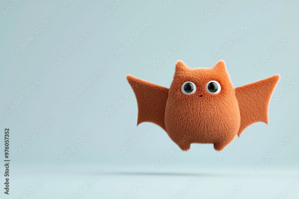 Furry monster with cape flying through air, showcasing playful and ...