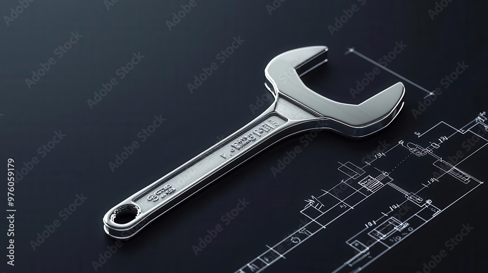 Detailed blueprint of a mechanic s wrench, technical drawing in ...
