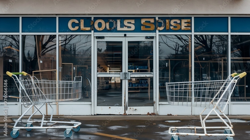 Abandoned retail store with boarded-up storefront displaying 'Closed ...
