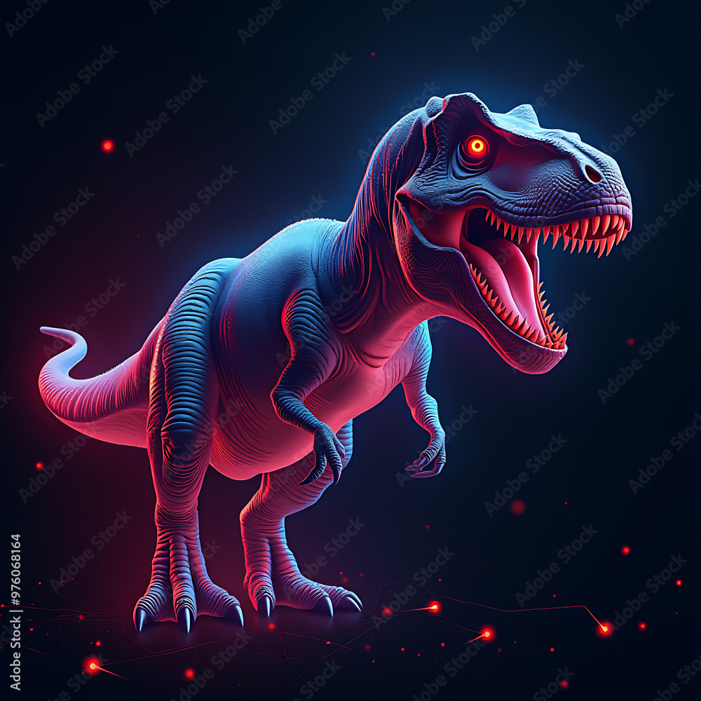 T-Rex Tyrannosaurus Rex Animal Plexus Neon Black Background Digital ...