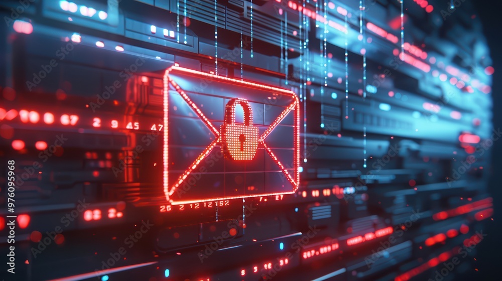 A digital representation of a secure email with a lock, symbolizing ...