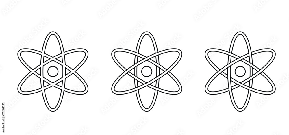 Atom molecule icon. Science symbol. Nuclear energy, scientific research ...