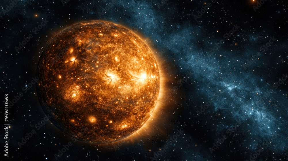 A detailed illustration of the solar system, showing planets orbiting ...