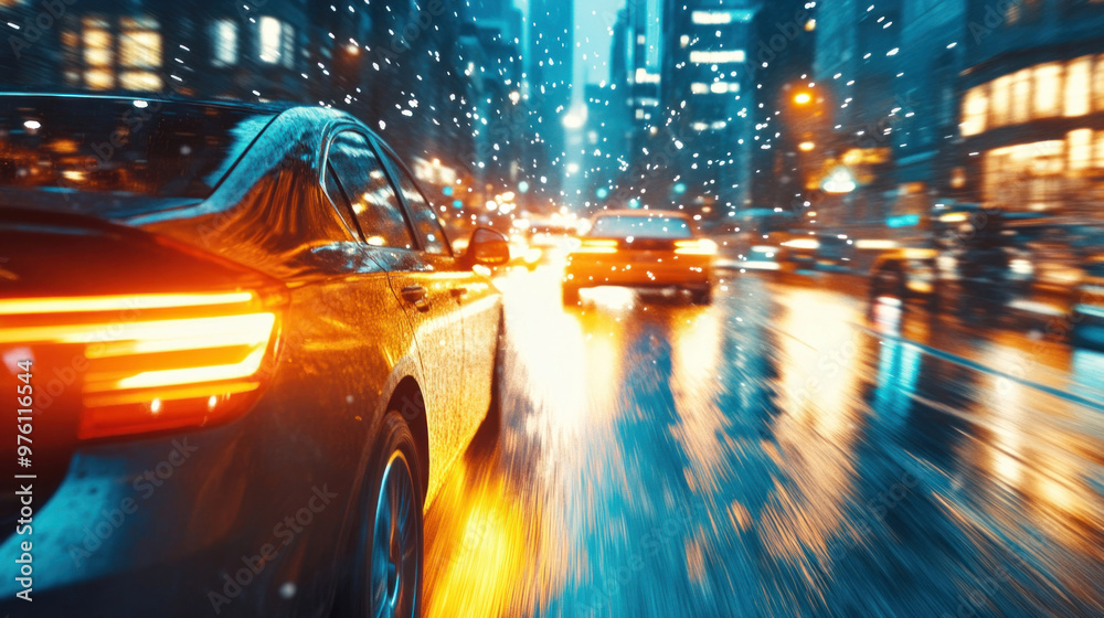 A self-driving car navigating through city streets, using AI to detect ...