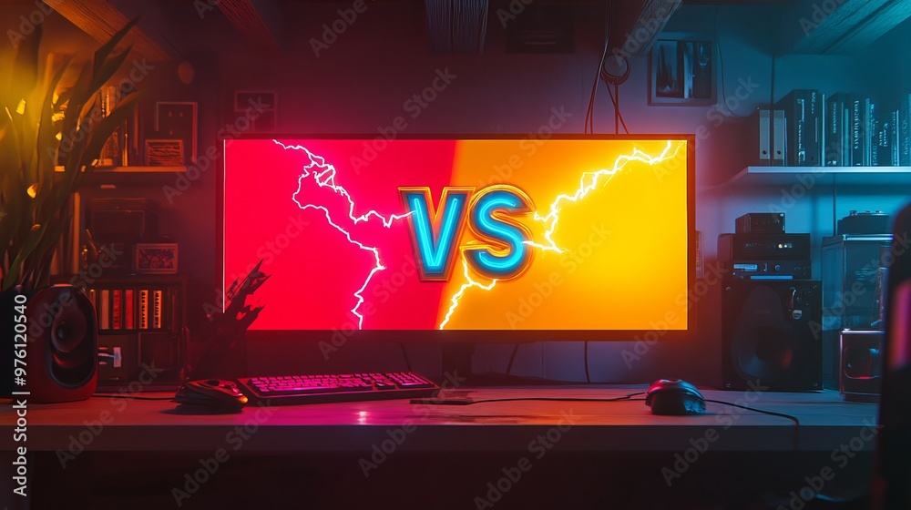 A screen split in half, red on one side and yellow on the other. A ...