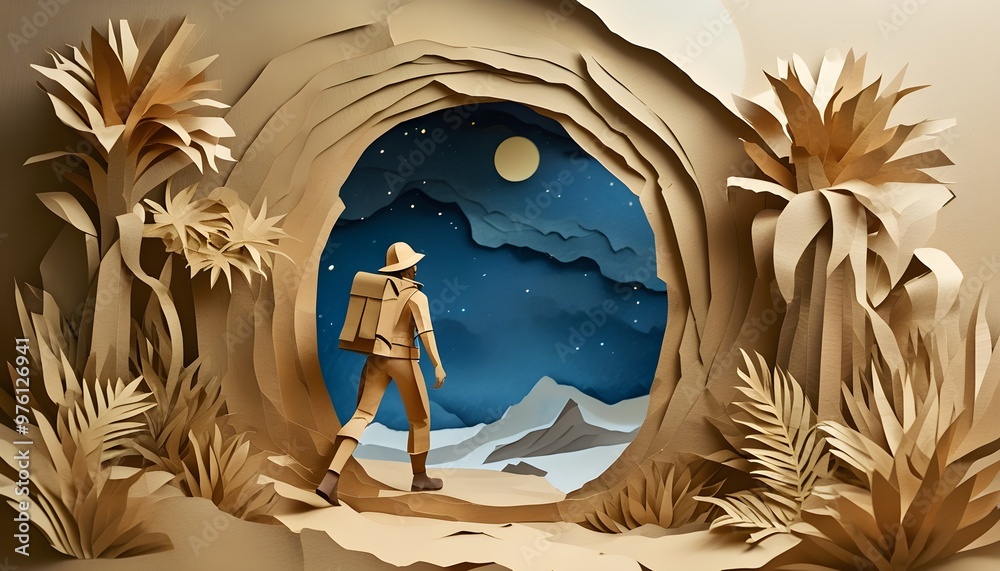 mysterious paper craft journey of an adventurer exploring ancient ...