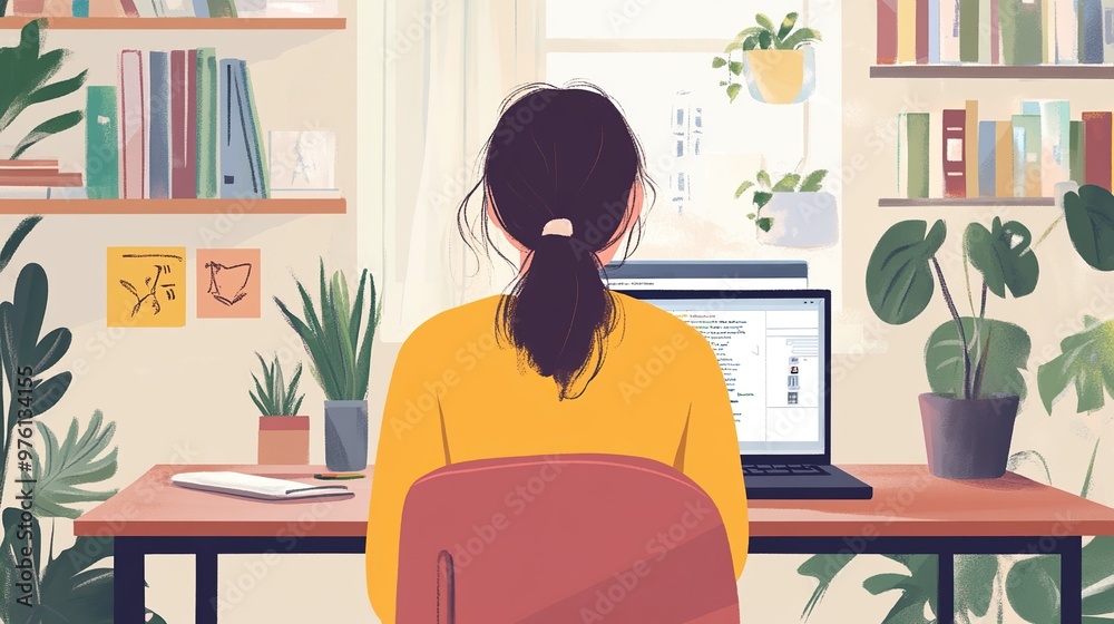 A student using a laptop and distance learning tools at home ...