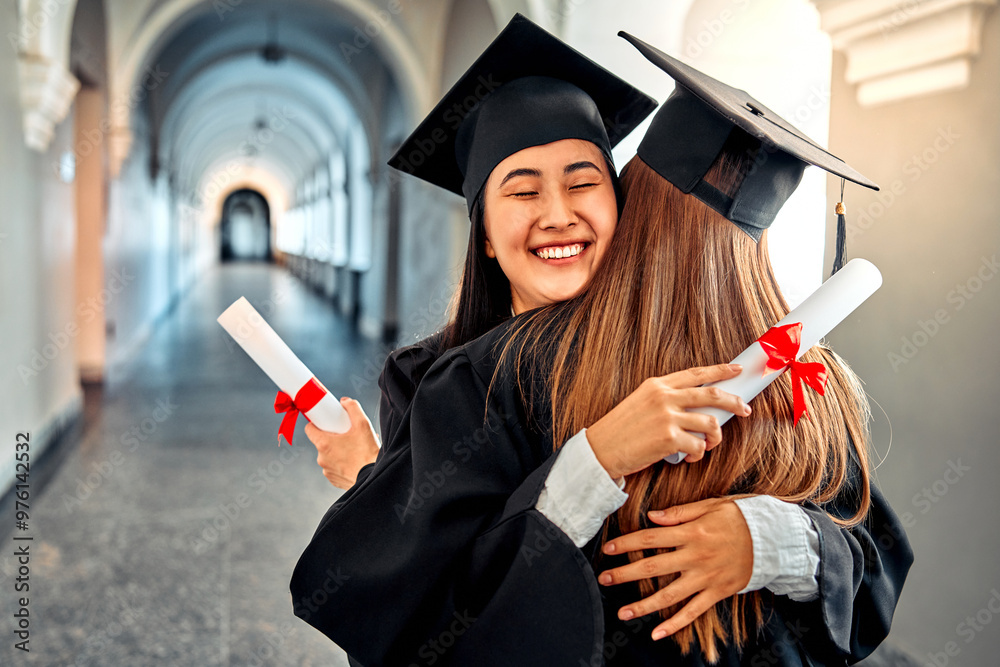 Graduation ceremony, college, students,event and degree.Hug, graduation ...
