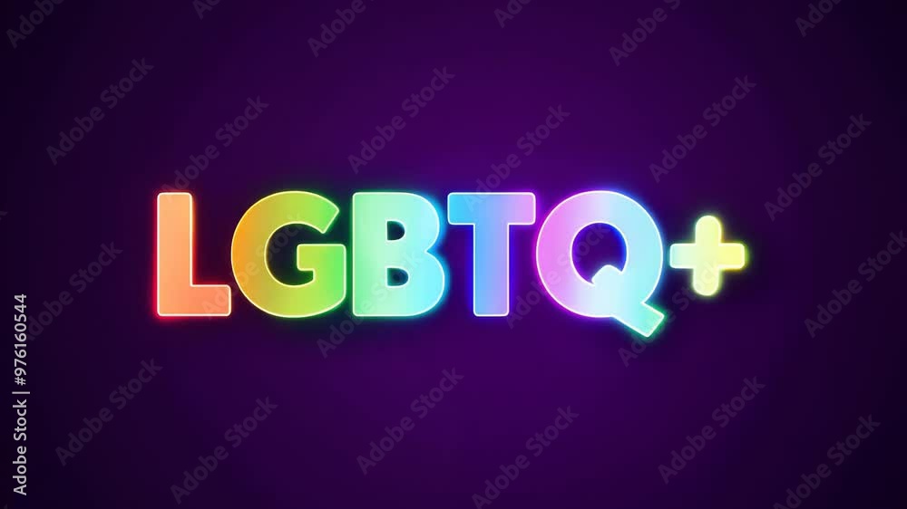 Animated text LGBTQ+ in vibrant rainbow colors on a dark background ...