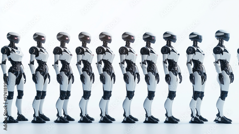 Lineup of female robots demonstrates the capabilities of artificial ...