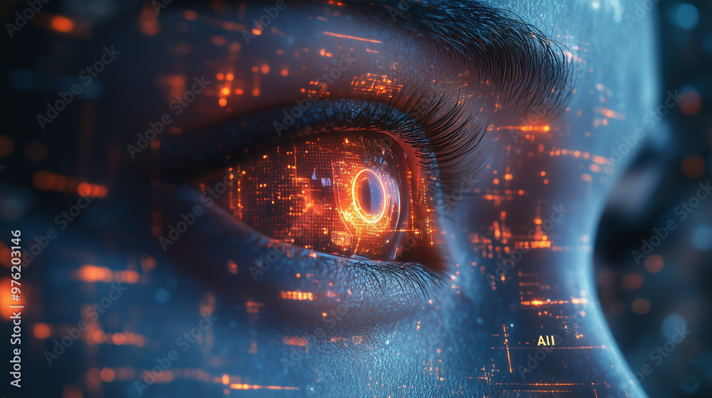 "AI" displayed on a high-tech console in a futuristic government ...